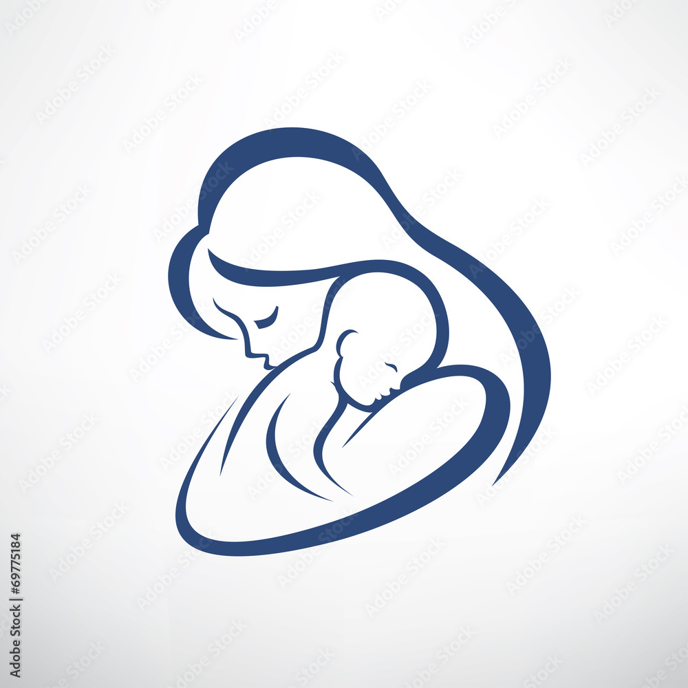 mother and her baby silhouette, isolated vector symbol Stock Vector ...