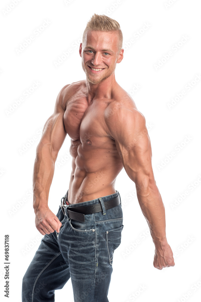 Bodybuilder zeigt seine Muskeln Stock Photo | Adobe Stock