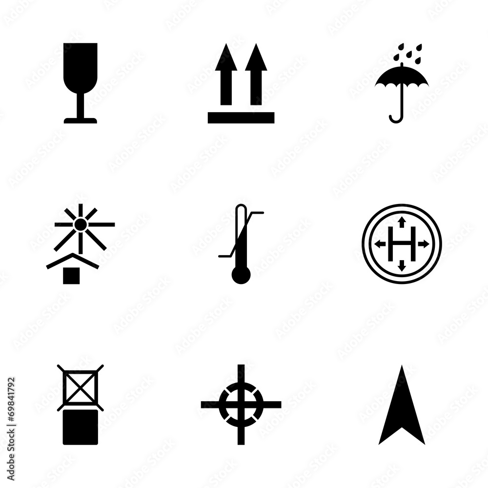 Vector black marking of cargo icons set Stock Vector | Adobe Stock
