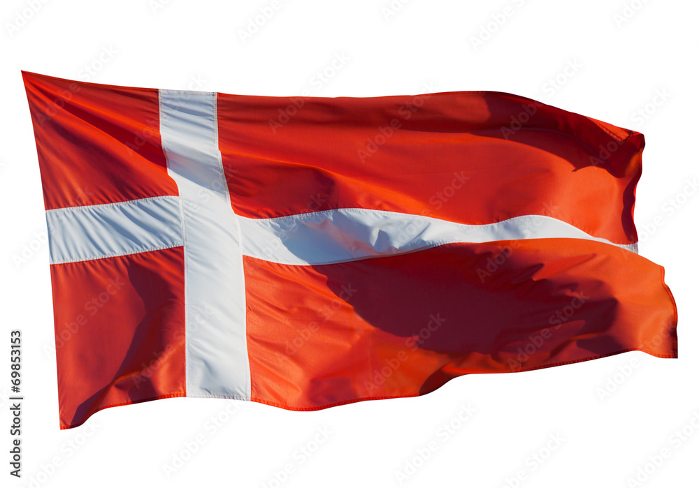 Dannebrog in flight. Isolated over white Stock Photo | Adobe Stock