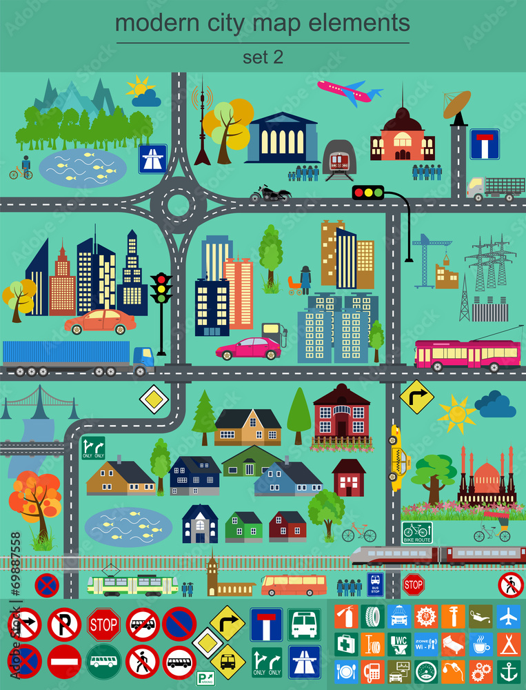 Modern city map elements for generating your own infographics, m vector ...