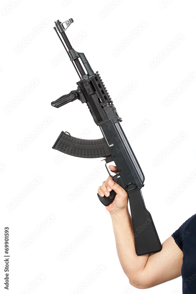 hand holding AK-47 machine gun isolated on white Stock Photo | Adobe Stock