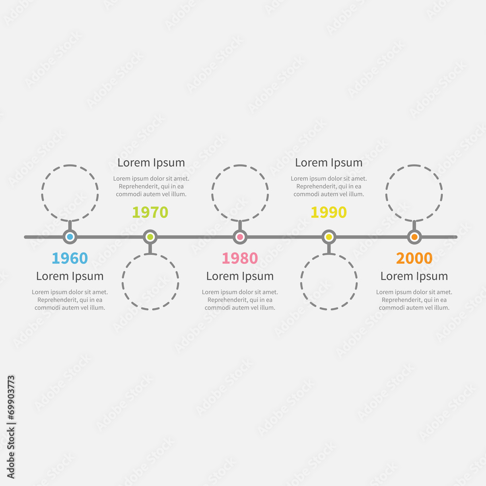 Timeline Infographic empty dash line circles text Template Flat Stock ...