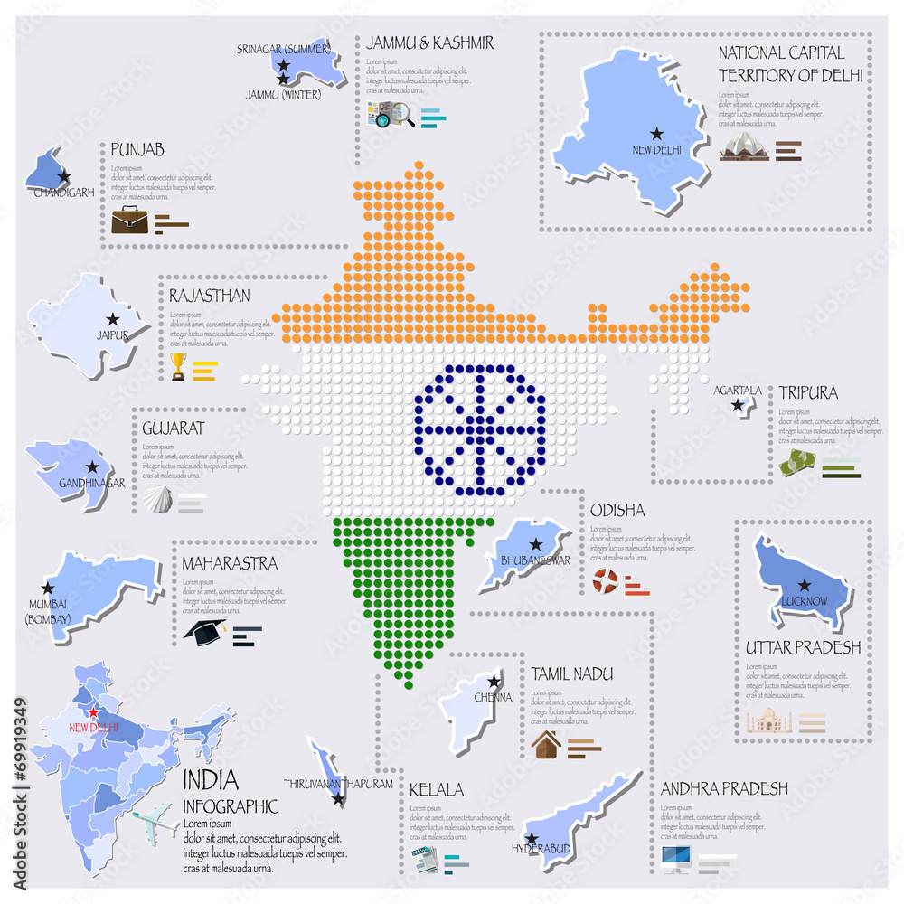 Vetor de Dot And Flag Map Of India Infographic Design do Stock | Adobe ...