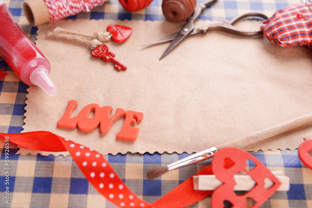 Scrapbooking craft materials on bright background 스톡 사진 | Adobe Stock