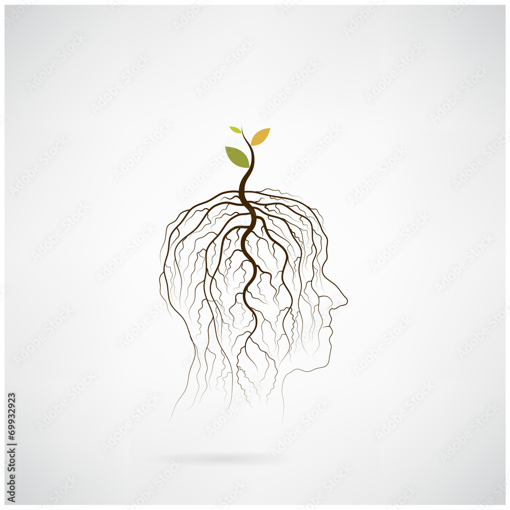 Think green concept. Tree of green idea shoot grow on human head Stock ...