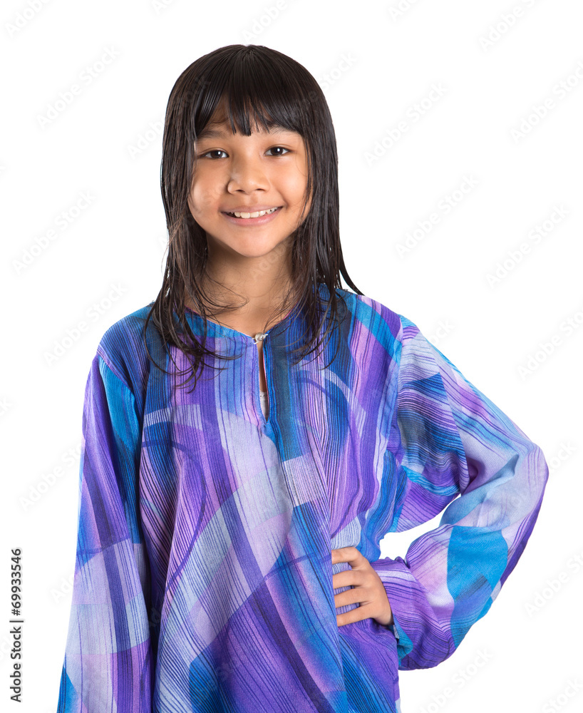 Young preteen Asian girl in Malay traditional dress baju kurung Stock ...