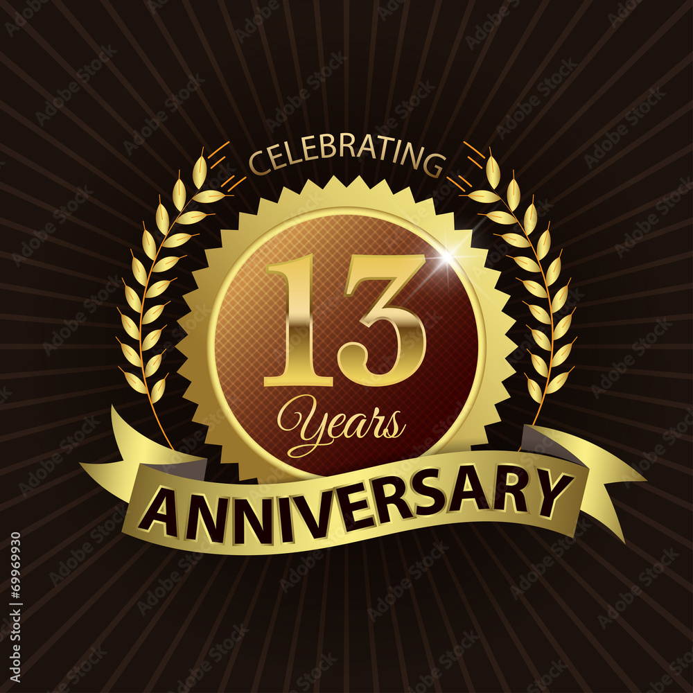 Celebrating 13 Years Anniversary - Laurel Wreath Seal & Ribbon Stock ...