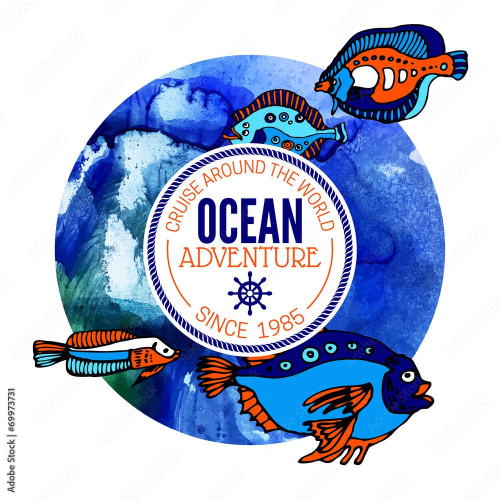 Ocean adventure background. Sea nautical design. Stock Vector | Adobe Stock