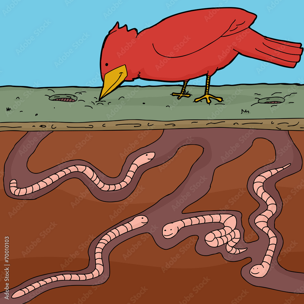 Bird Pecking For Worms Stock Vector | Adobe Stock