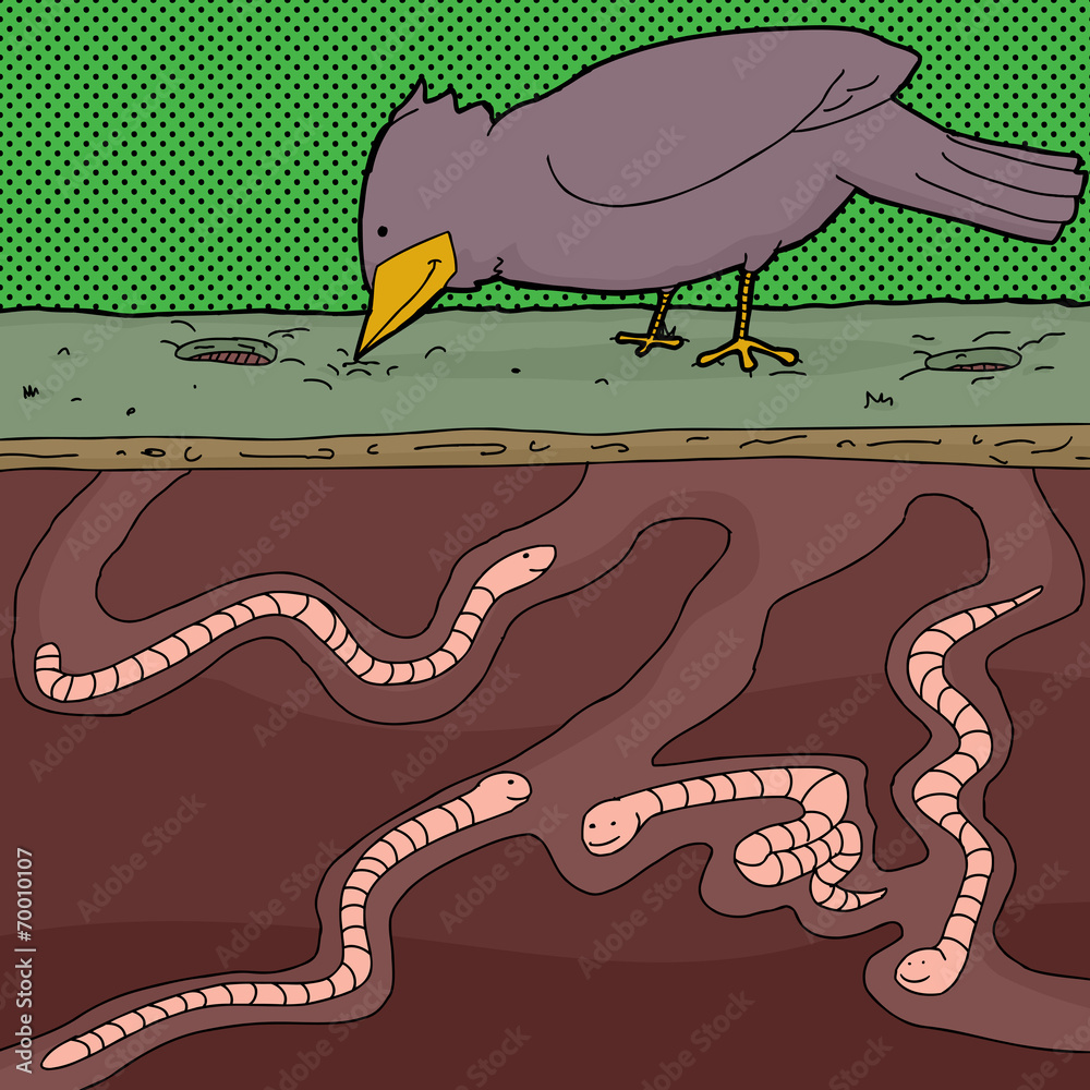 Earthworms and Bird Stock Vector | Adobe Stock