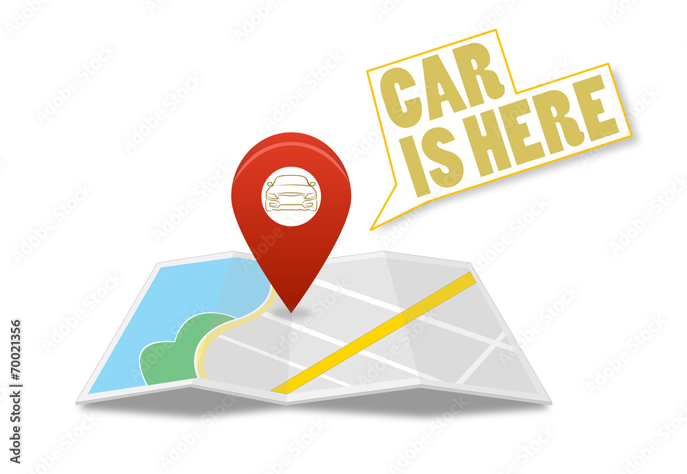 Map with pin and car sign Stock Vector | Adobe Stock