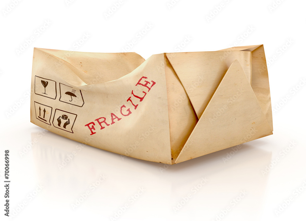 Damaged package with a Fragile Handle With Care Sign ilustração do ...