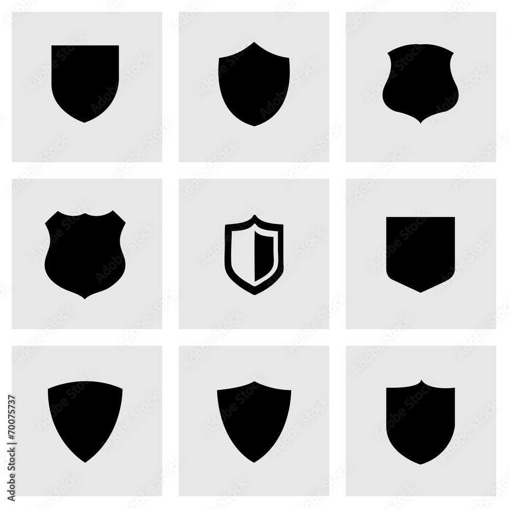 Vector black shield icons set Stock Vector | Adobe Stock