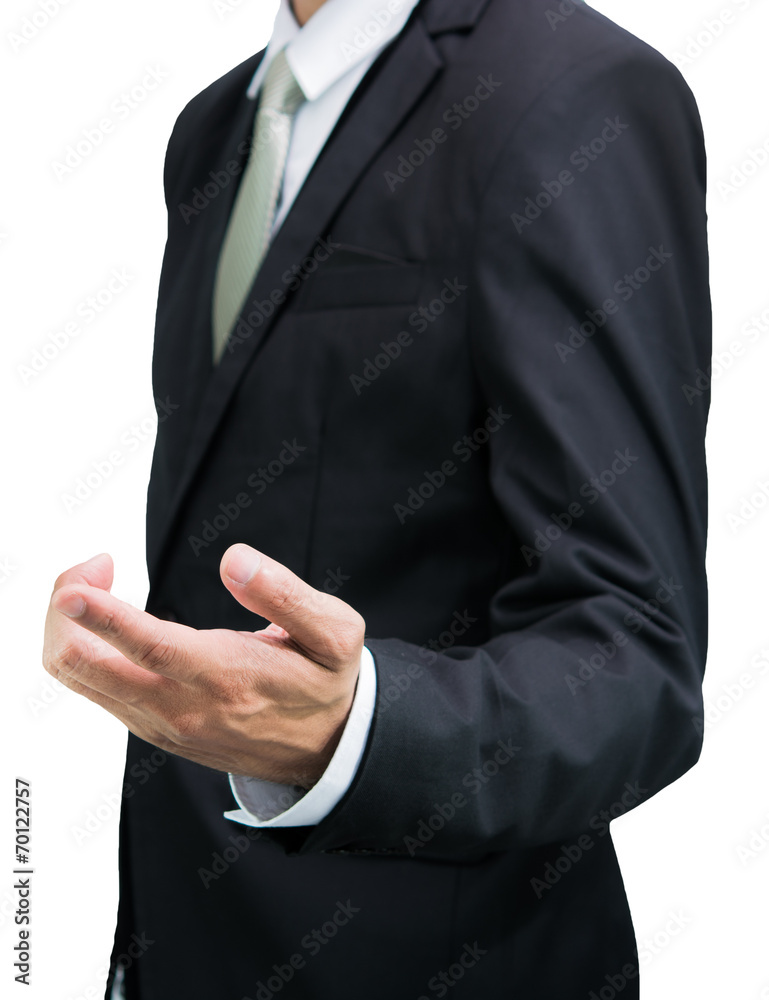 Businessman standing posture show hand isolated Stock Photo | Adobe Stock