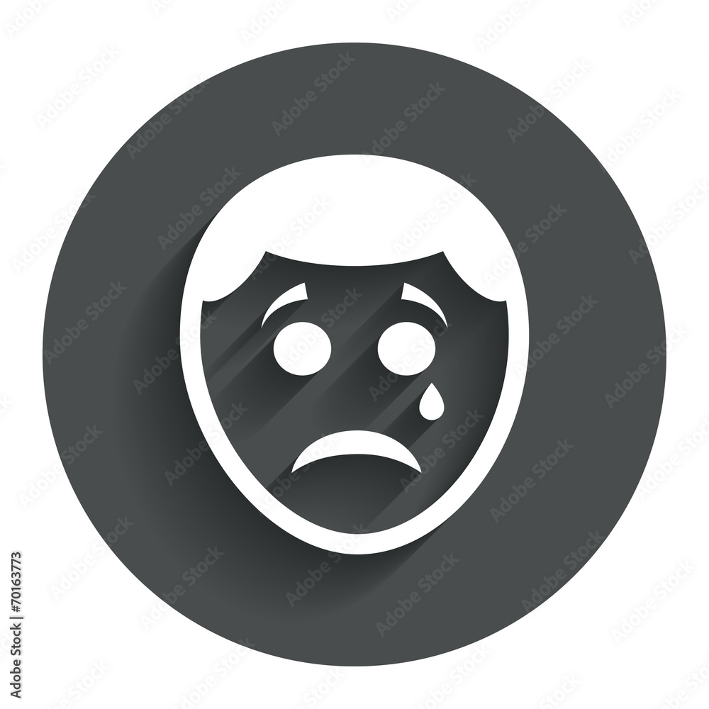 Sad face with tear sign icon. Crying symbol. Stock Vector | Adobe Stock