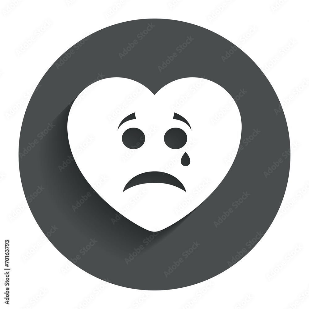 Sad heart face with tear icon. Crying symbol. Stock Vector | Adobe Stock