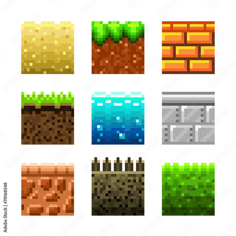 Textures for platformers pixel art vector set Stock Vector | Adobe Stock
