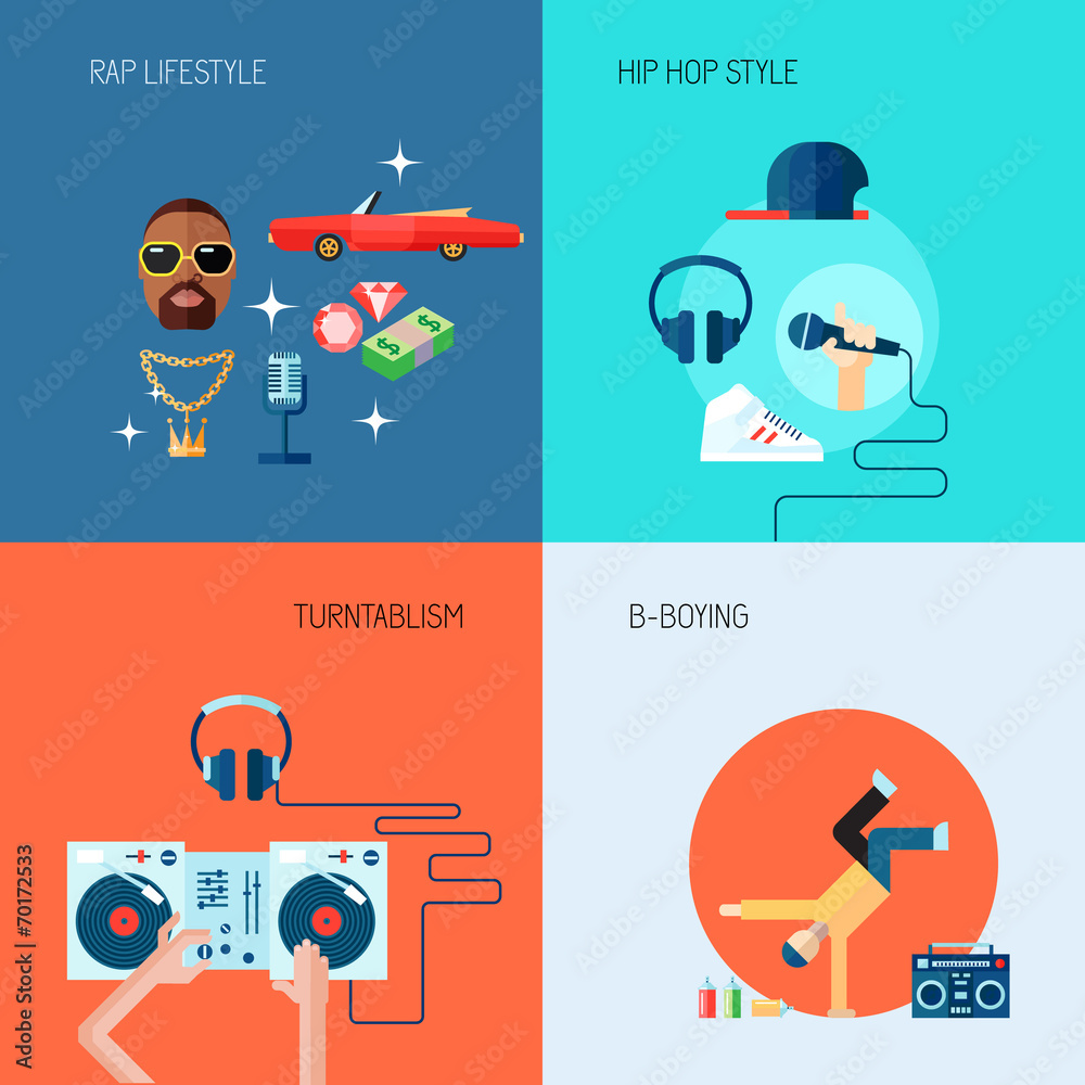 Rap music icons set flat Stock Vector | Adobe Stock