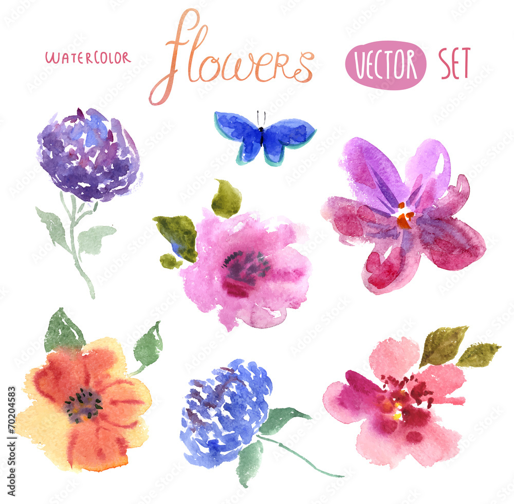 Watercolor flowers in vector Stock Vector | Adobe Stock