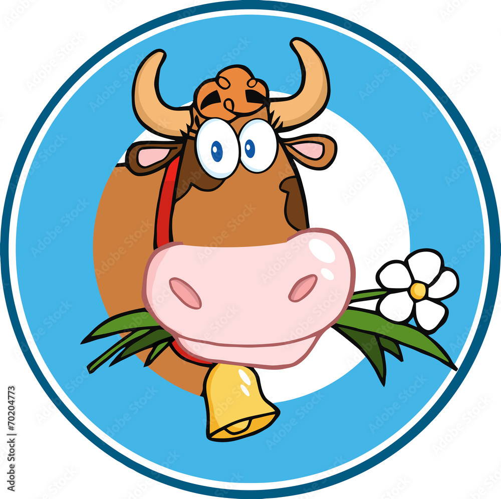 Cartoon Circle Label With Cow Stock Vector | Adobe Stock