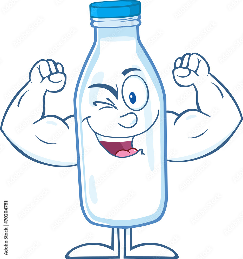 Winking Milk Bottle Cartoon Mascot Character Showing Muscle Arms Stock ...