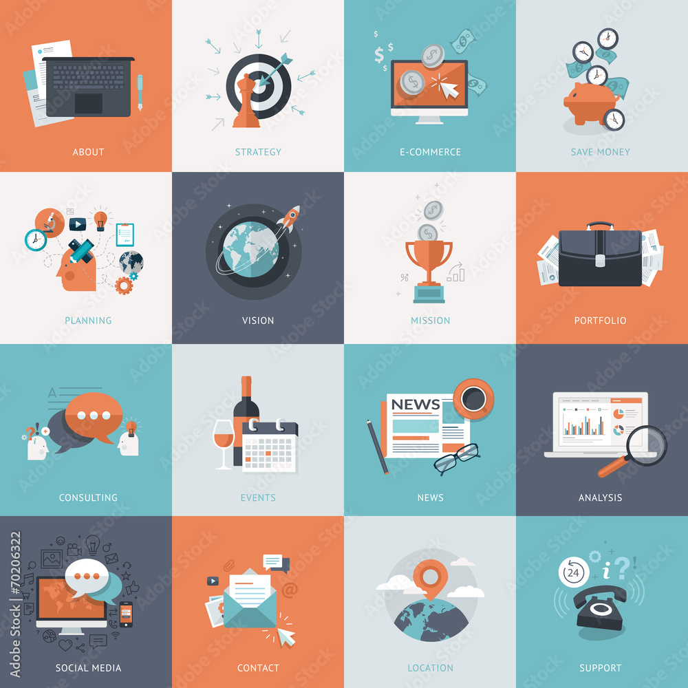 Set of flat design concept icons for business Stock Vector | Adobe Stock