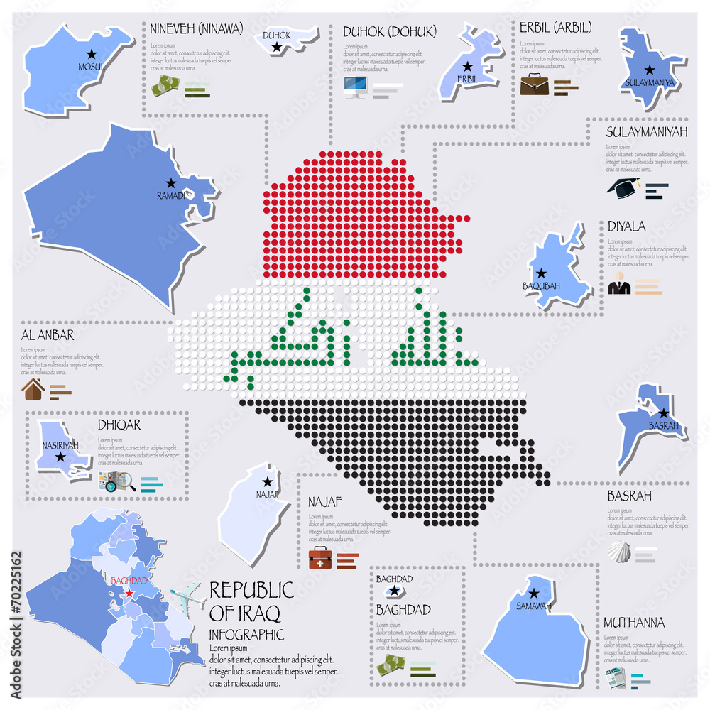 Dot And Flag Map Of Republic Of Iraq Infographic Design Stock Vector ...