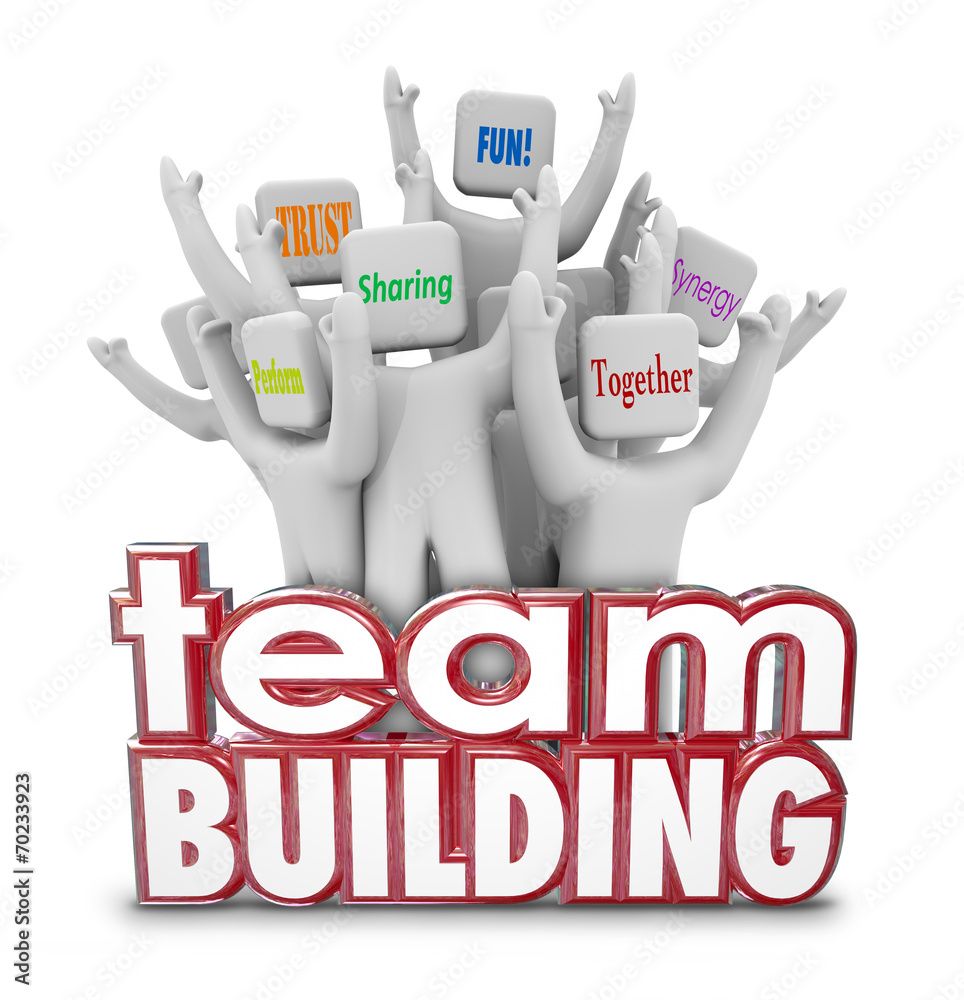 Team Building People Employees Behind 3d Words in Training Exerc Stock ...