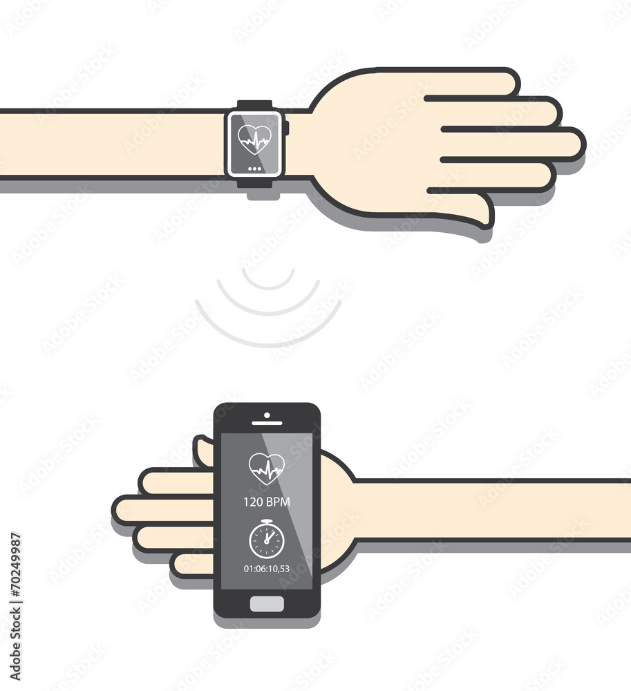 Smartwatch and smartphone communication. Smartwatch sending fitn Stock ...