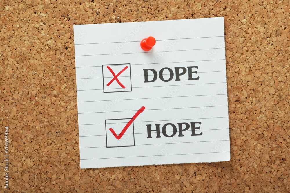 Hope Not Dope tick boxes on a cork notice board Stock Photo | Adobe Stock