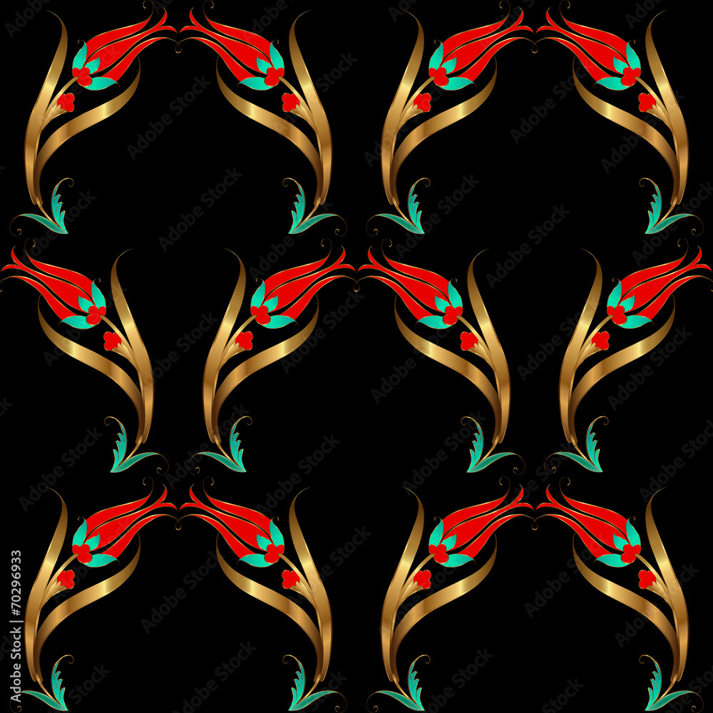 Altın Yaldız Lale Çini Motifi Arka Plan Deseni Stock Vector | Adobe Stock