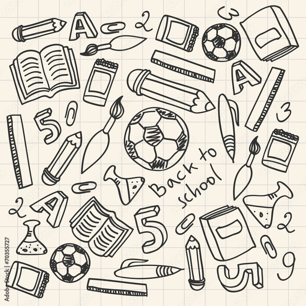 Cartoon School Supplies Black And White