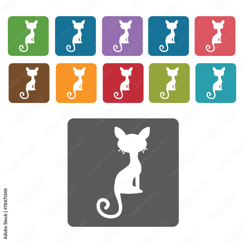 Standing cat icon. Cat icon set. Rectangle colourful 12 buttons. Stock ...