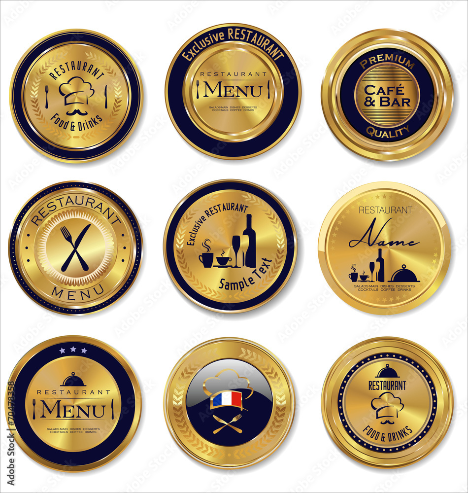Restaurant golden labels Stock Vector | Adobe Stock