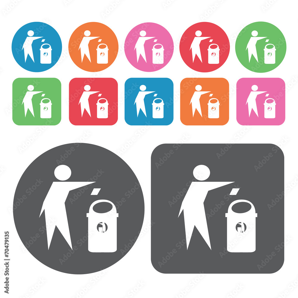 Person throwing garbage on office waste bin icon. Trash can icon Stock ...