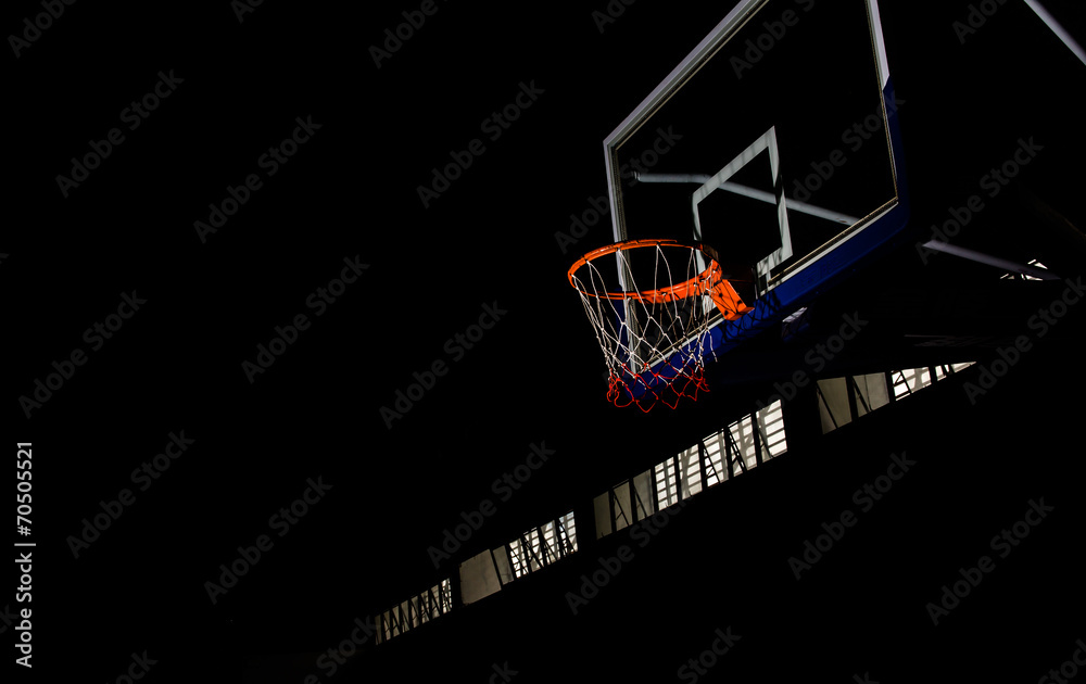 Basketball hoop on black background with light effect Stock Photo ...