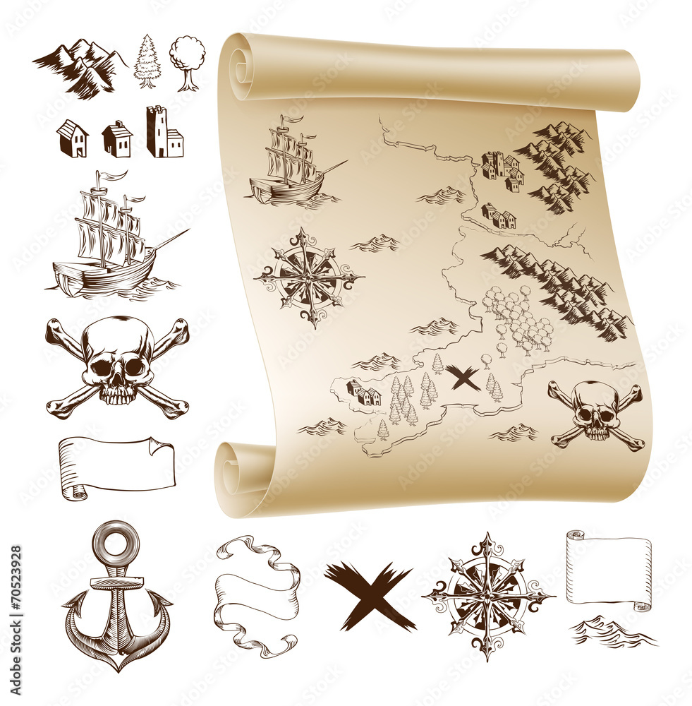 Treasure map kit Stock Vector | Adobe Stock
