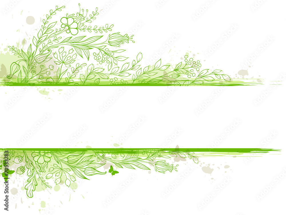 Green banner with flowers and leaves Stock Vector | Adobe Stock