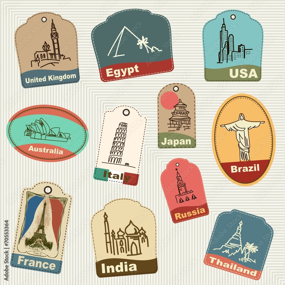 Pattern of vintage retro grunge vacation & travel labels Stock Vector ...