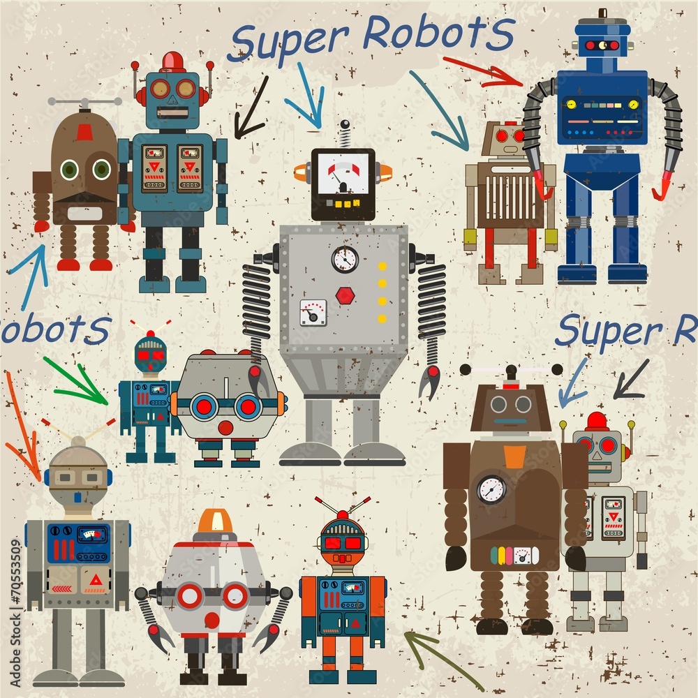 seamless retro Robot pattern, cartoon vector illustration Stock Vector ...