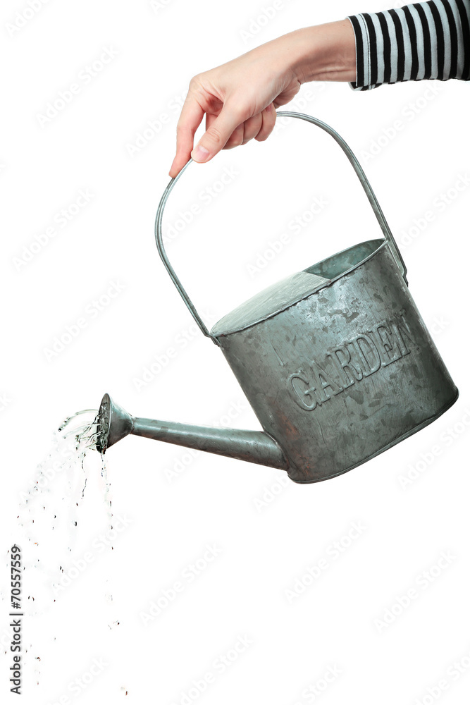 Water pouring from watering can isolated on white Stock Photo | Adobe Stock