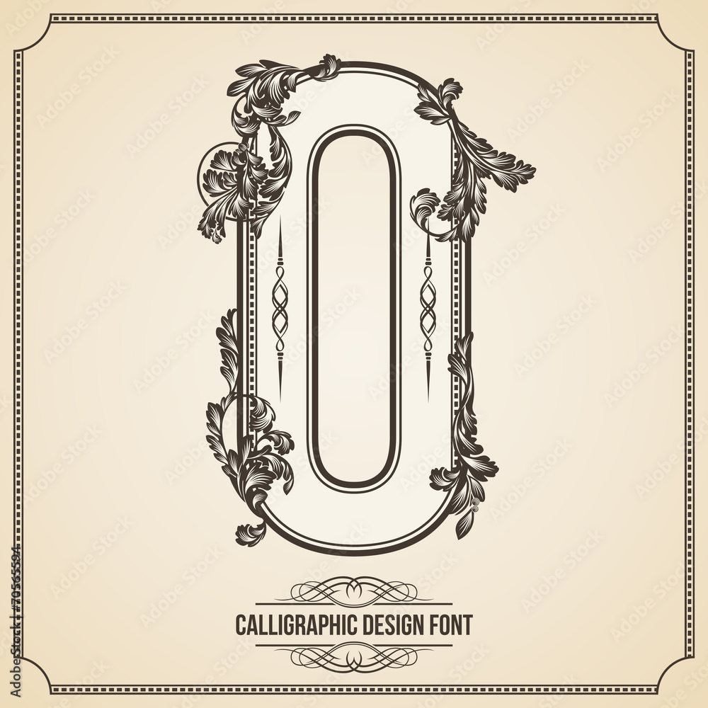 Calligraphic Font. Number 0. Vector Design Background Stock ...