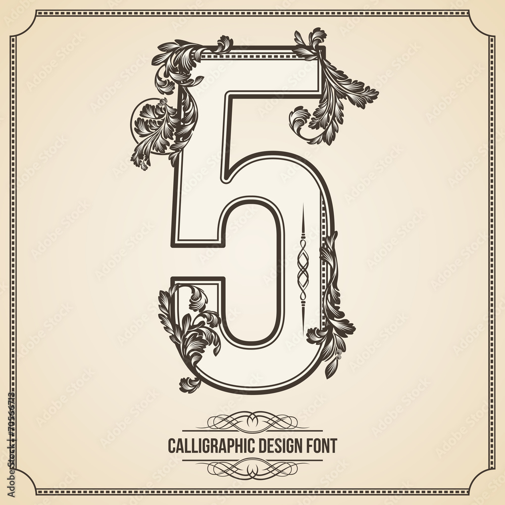Calligraphic Font. Number 5. Vector Design Background Stock Vector ...