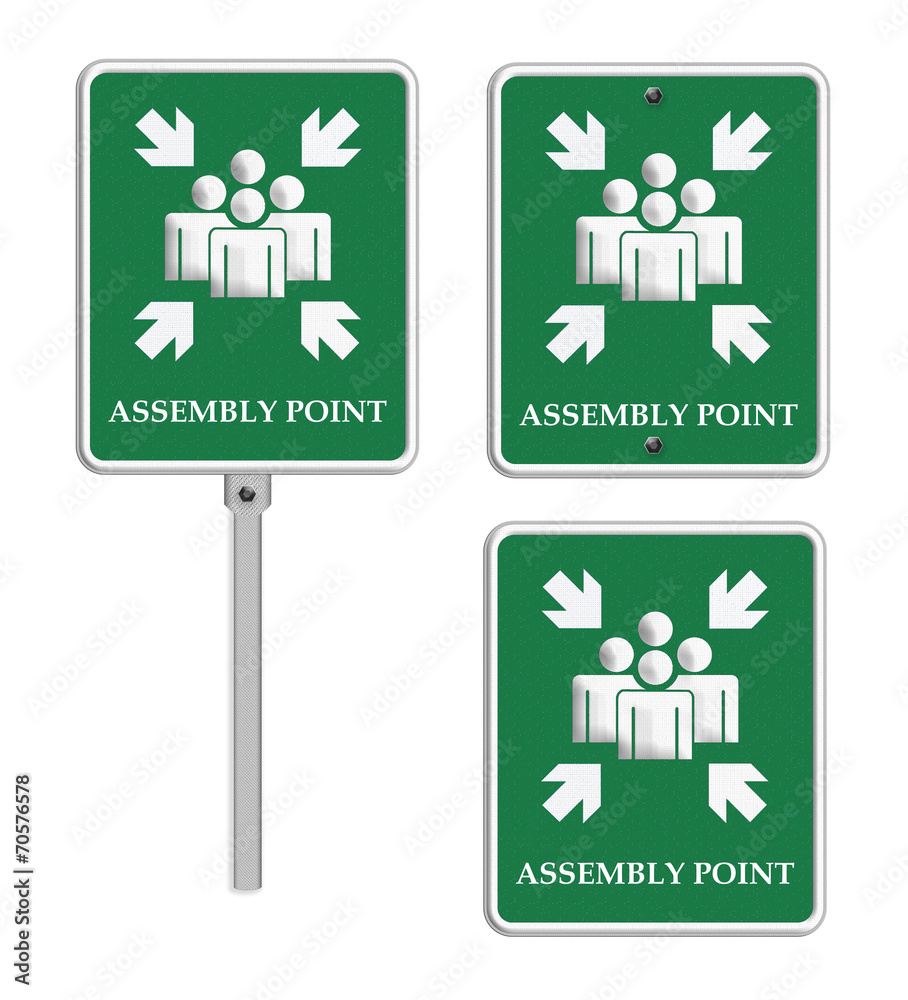 assembly point sign on white background Stock Illustration | Adobe Stock
