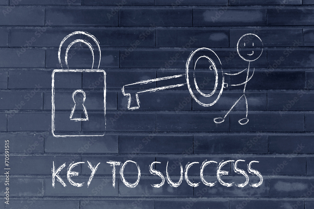 find the key to success, funny character with key and lock Stock ...