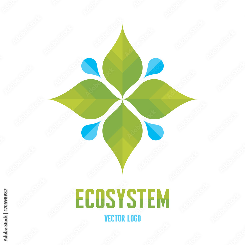 Ecosystem Concept Logo Illustration. Leaves and drops. Stock Vector ...