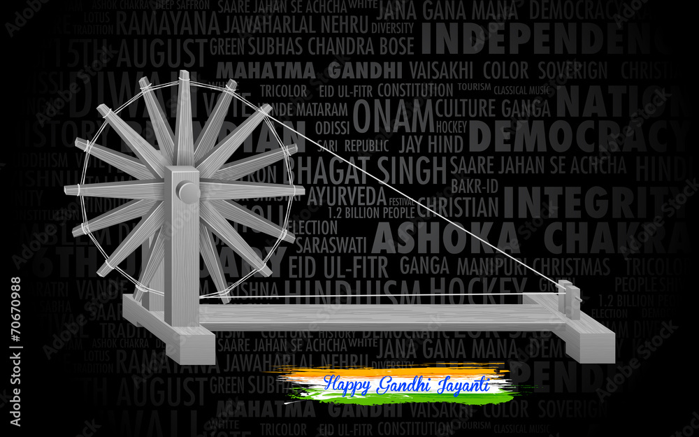 Spinning wheel on India background for Gandhi Jayanti Stock Vector ...