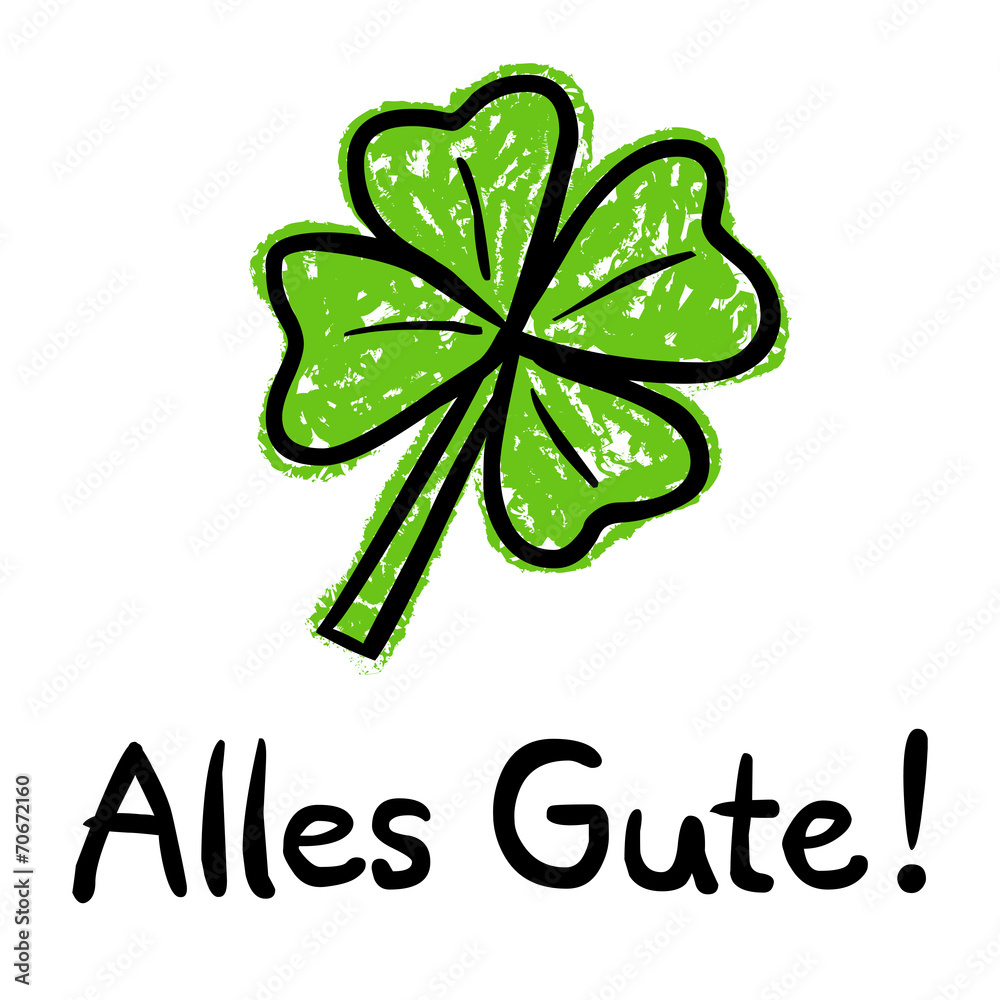Alles-Gute-Karte mit vierblättrigem Kleeblatt, Kreidezeichnung Stock Vector | Adobe Stock