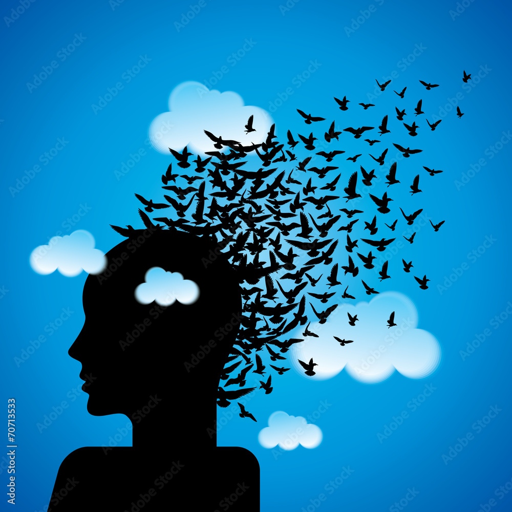 flying birds to human head Stock Vector | Adobe Stock